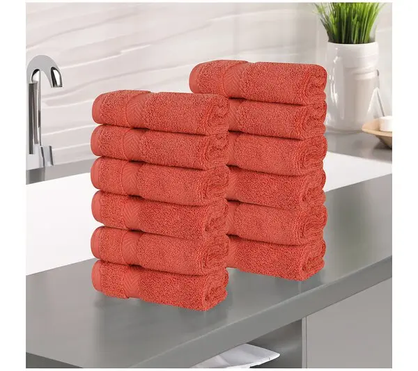 SUPERIOR Zero Twist Cotton Solid Face Towel Set Of 12 - One-color