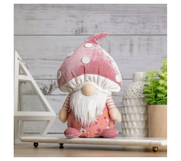 YOUNG'S INC. Northlight Pink Springtime Floral Mushroom Gnom - One-color