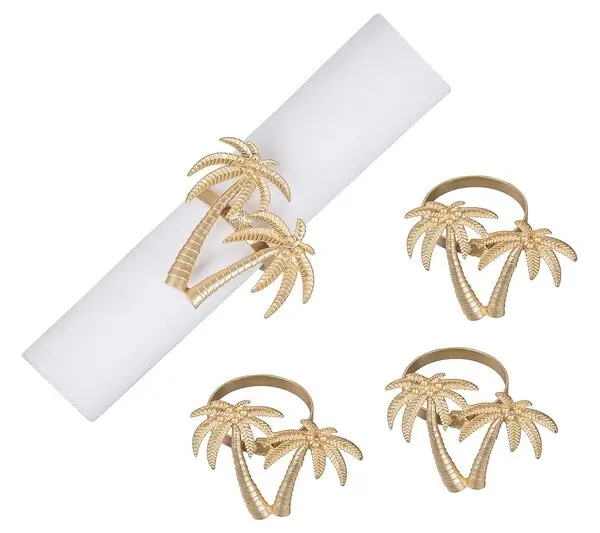 VALERIE PARR HILL Golden Twin Set Of 4 Palm Trees Napkin Rings Valerie - One-color