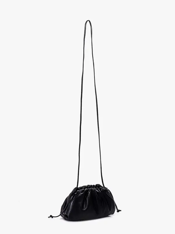 Bottega Veneta Gathered Mini Pouch With Leather Shoulder Strap - Black