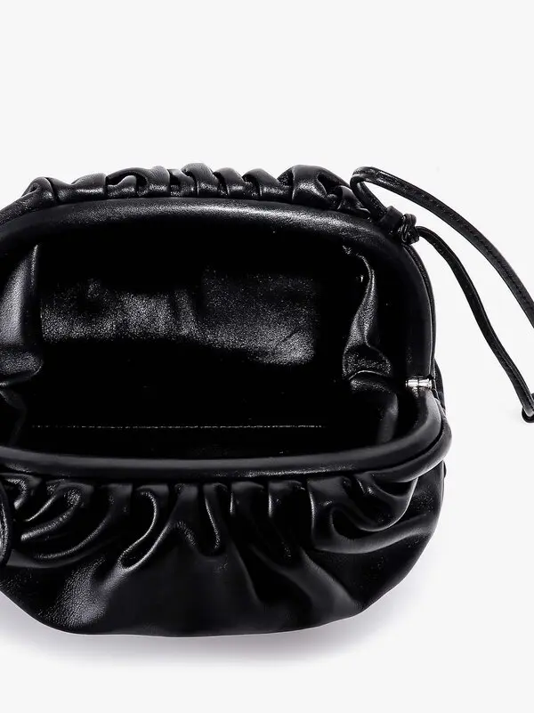 Bottega Veneta Gathered Mini Pouch With Leather Shoulder Strap - Black