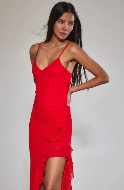 RARE LONDON Rosette Detail Asymmetric Cocktail Dress