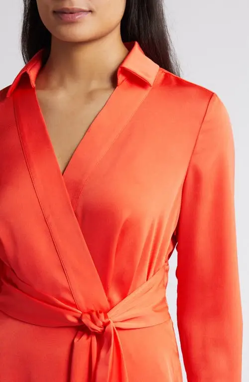 TAHARI ASL Long Sleeve Wrap Front Midi Shirt Dress