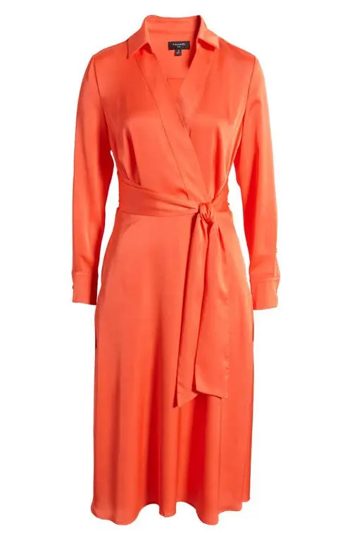 TAHARI ASL Long Sleeve Wrap Front Midi Shirt Dress