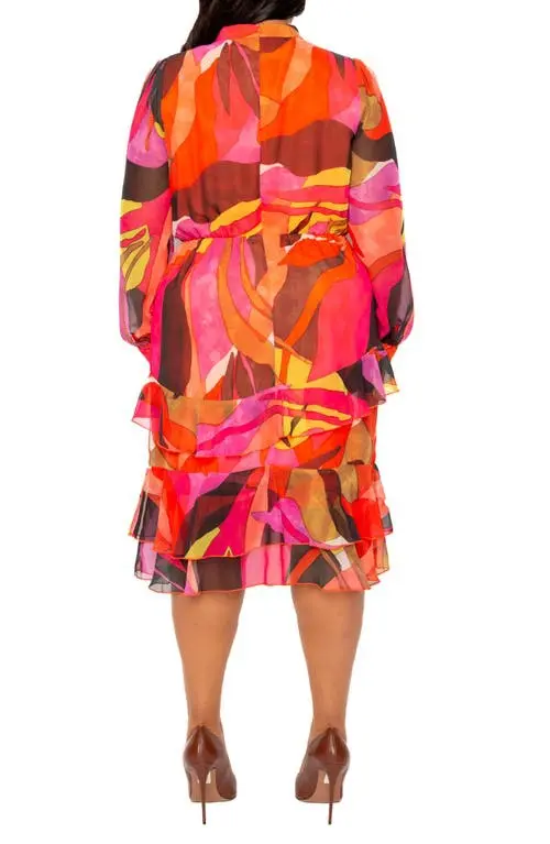 BUXOM COUTURE Long Sleeve Tiered Dress
