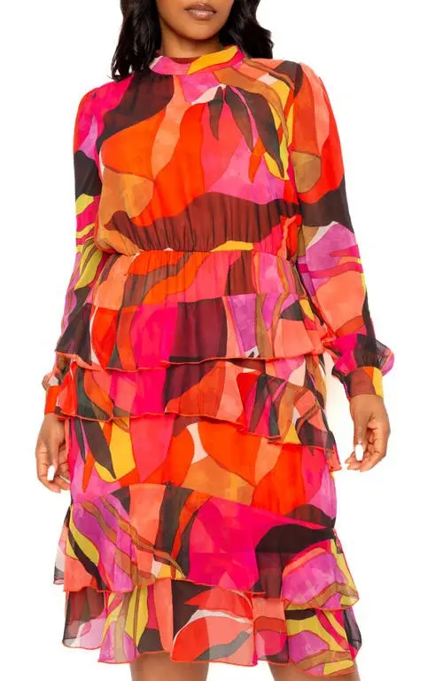 BUXOM COUTURE Long Sleeve Tiered Dress