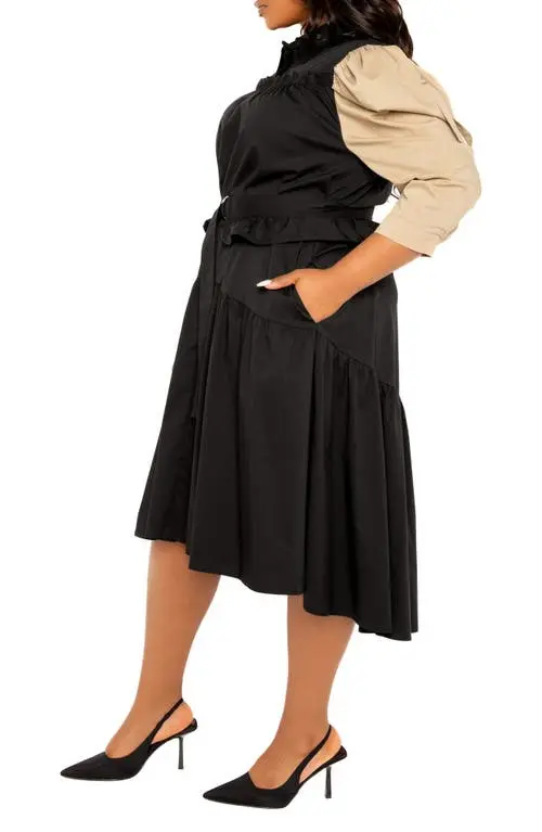 BUXOM COUTURE Contrast Puff Sleeve Poplin Dress