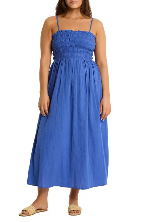 SEA LEVEL Heatwave Strapless Cotton Cover-up Dress - Blue