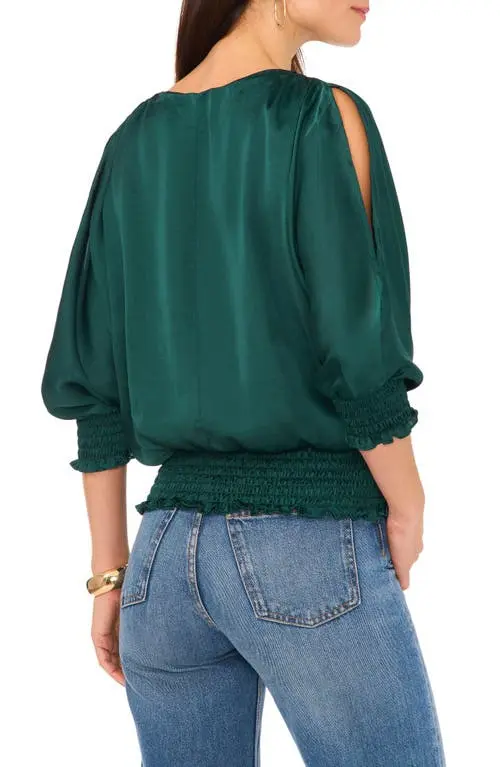 Vince Camuto Smocked Cold Shoulder Satin Top