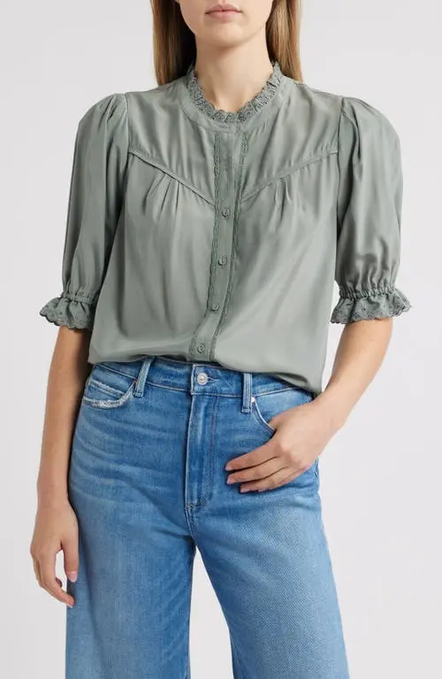Wit & Wisdom Eyelet Accent Blouse - Deep Seagrass
