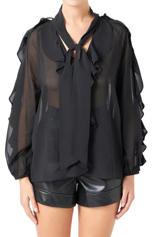 Endless Rose Sheer Ruffle Tie Shirt