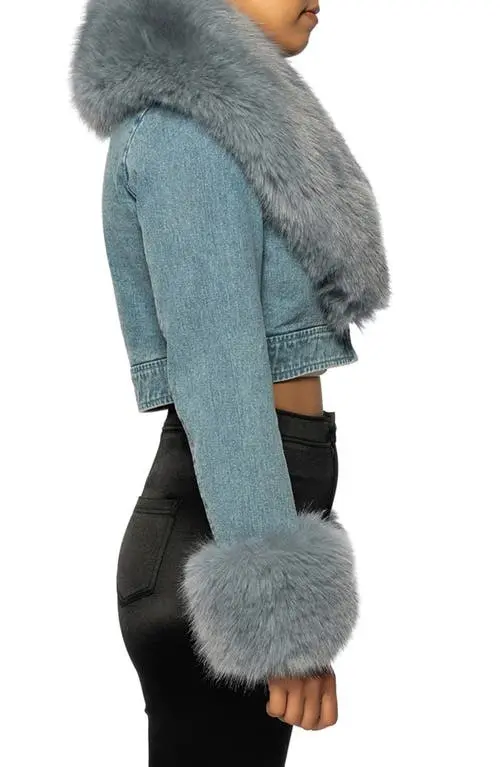 AZALEA WANG Denim Trucker Jacket With Faux Fur