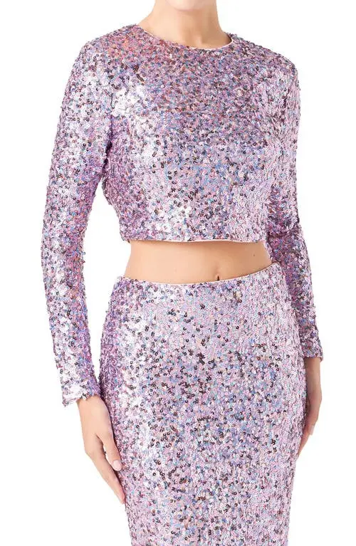 Endless Rose Sequin Crop Top With Open Back - Amethyst