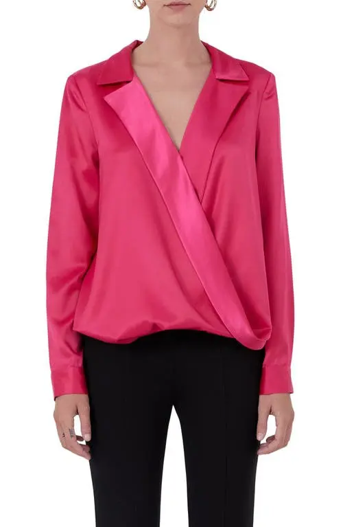 Endless Rose Satin Wrap Shirt - Magenta