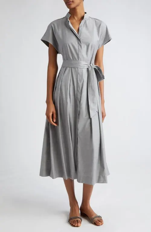Eleventy Belted Virgin Wool-blend Shirtdress - Melange Light Gray