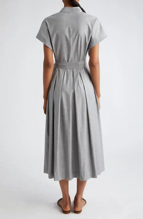 Eleventy Belted Virgin Wool-blend Shirtdress - Melange Light Gray