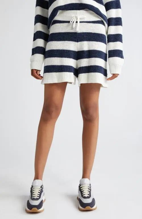 Eleventy Striped Cotton And Linen-blend Sweater Shorts