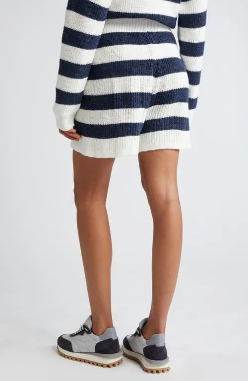 Eleventy Striped Cotton And Linen-blend Sweater Shorts