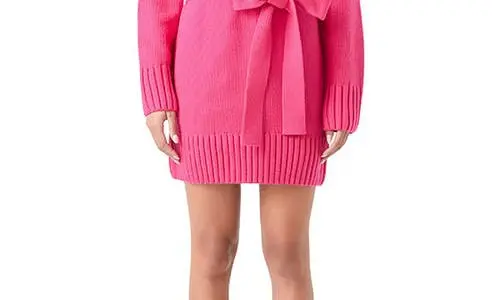 GREY LAB Tie Belt Long Sleeve Sweater Mini Dress