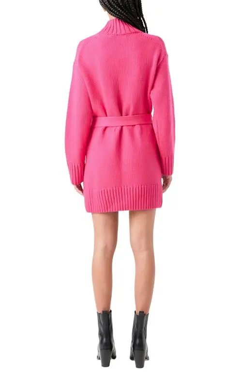 GREY LAB Tie Belt Long Sleeve Sweater Mini Dress