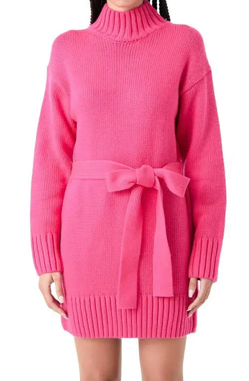 GREY LAB Tie Belt Long Sleeve Sweater Mini Dress