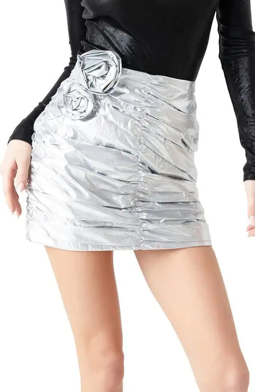 GREY LAB Shirred Lamé Mini Skirt