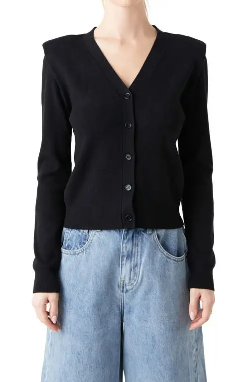 GREY LAB Padded Shoulder V-neck Cardigan - Black