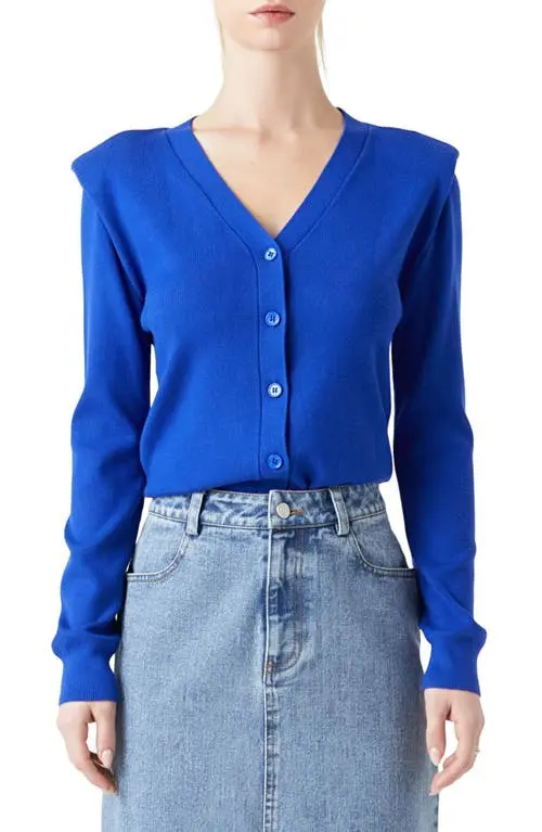GREY LAB Padded Shoulder V-neck Cardigan - Royal Blue