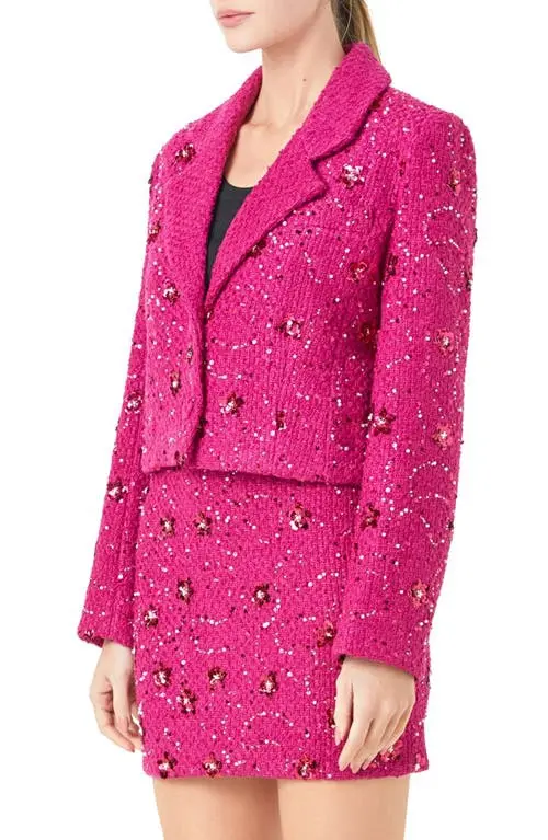 Endless Rose Sequin Embellished Crop Blazer - Berry