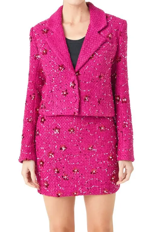 Endless Rose Sequin Embellished Crop Blazer - Berry
