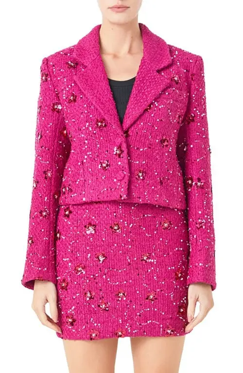 Endless Rose Sequin Embellished Crop Blazer - Berry