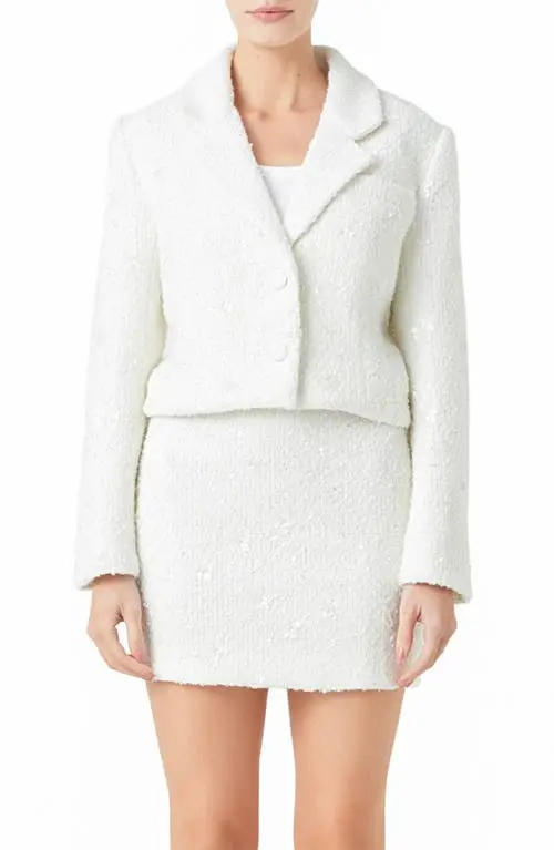 Endless Rose Sequin Embellished Crop Blazer - White