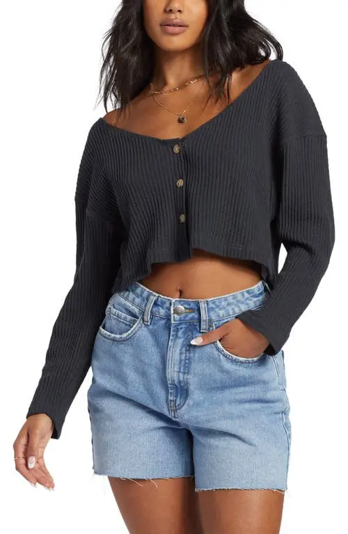 BILLABONG Ribbed Long Sleeve Crop Top - Black Sands