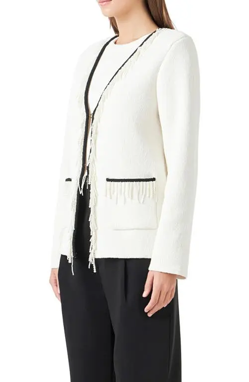 Endless Rose Imitation Pearl Trim Cardigan
