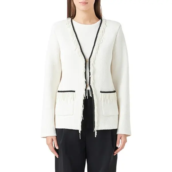 Endless Rose Imitation Pearl Trim Cardigan