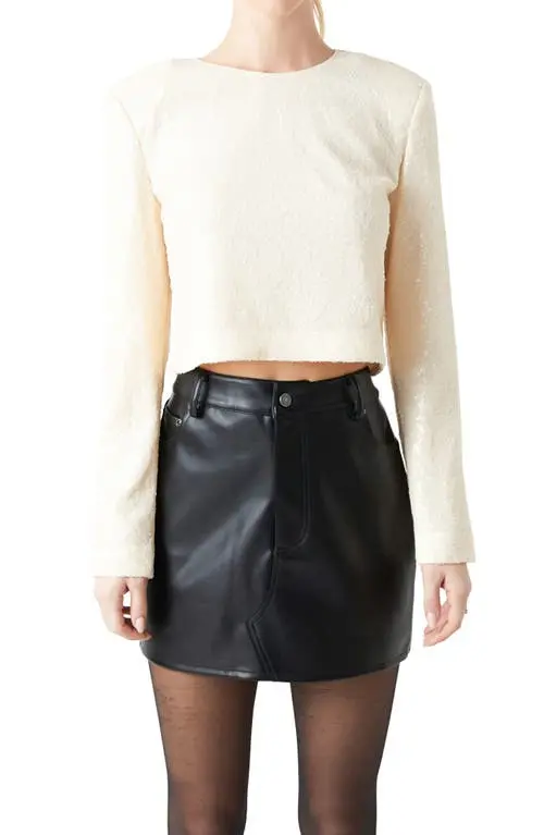 GREY LAB Power Shoulder Sequin Crop Top