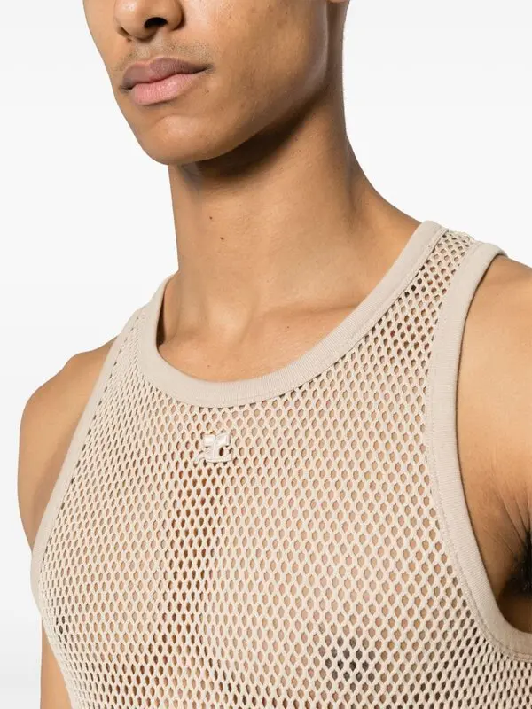 COURREGES Logo-patch Mesh Top - Neutrals