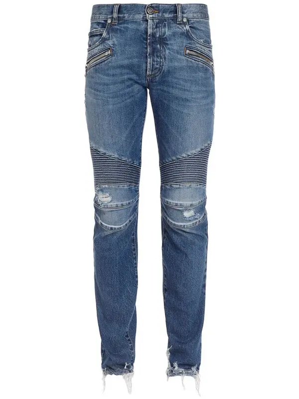 Balmain Ripped Tapered Jeans - Blue