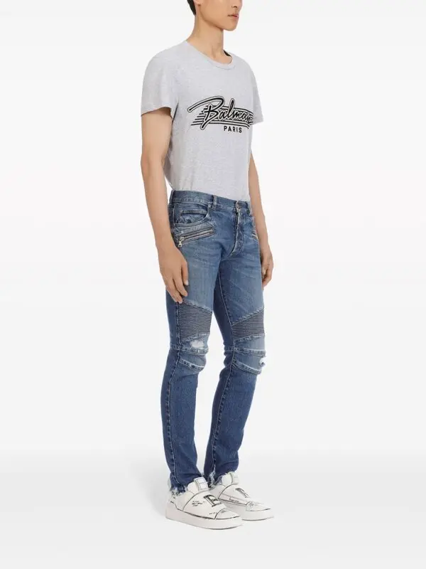 Balmain Ripped Tapered Jeans - Blue