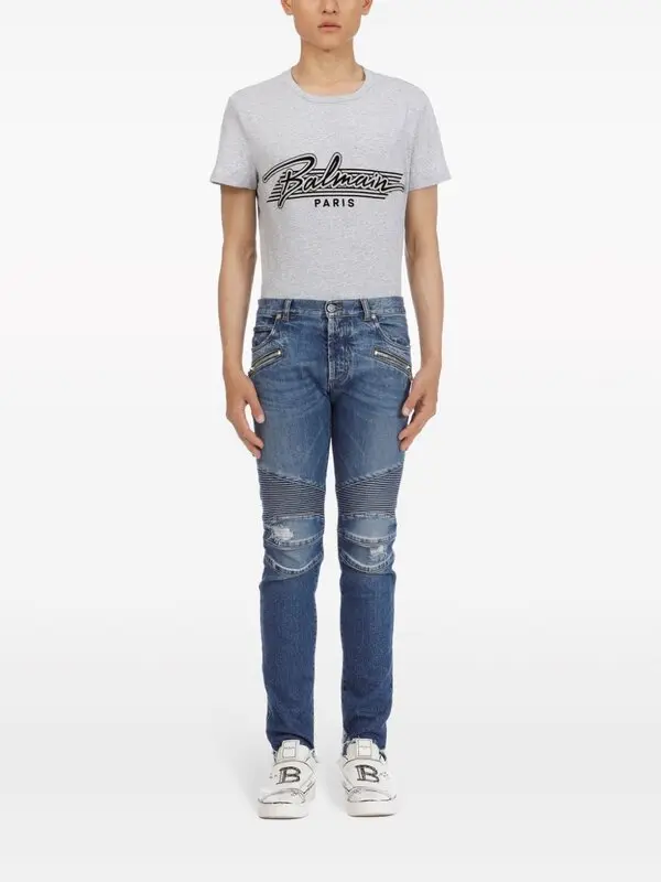 Balmain Ripped Tapered Jeans - Blue