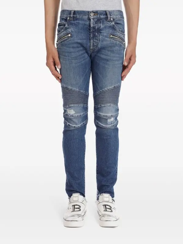 Balmain Ripped Tapered Jeans - Blue