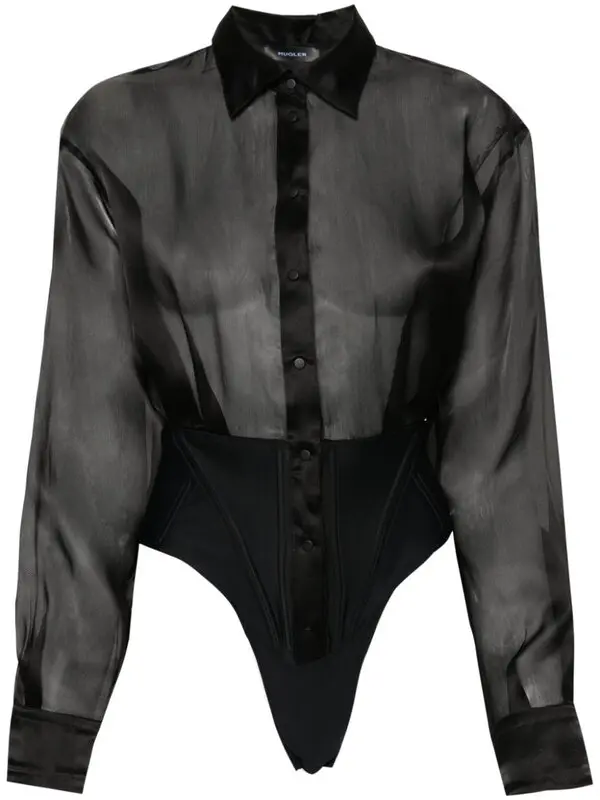 MUGLER Semi-sheer Silk Bodysuit