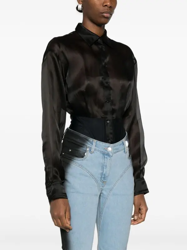 MUGLER Semi-sheer Silk Bodysuit