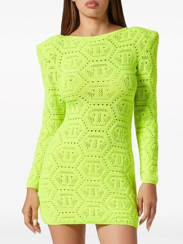 Philipp Plein Monogram-intarsia Mini Dress - Green