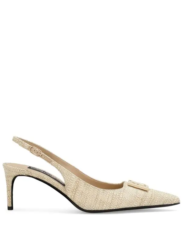 Dolce & Gabbana Logo-plaque Raffia Slingback Pumps