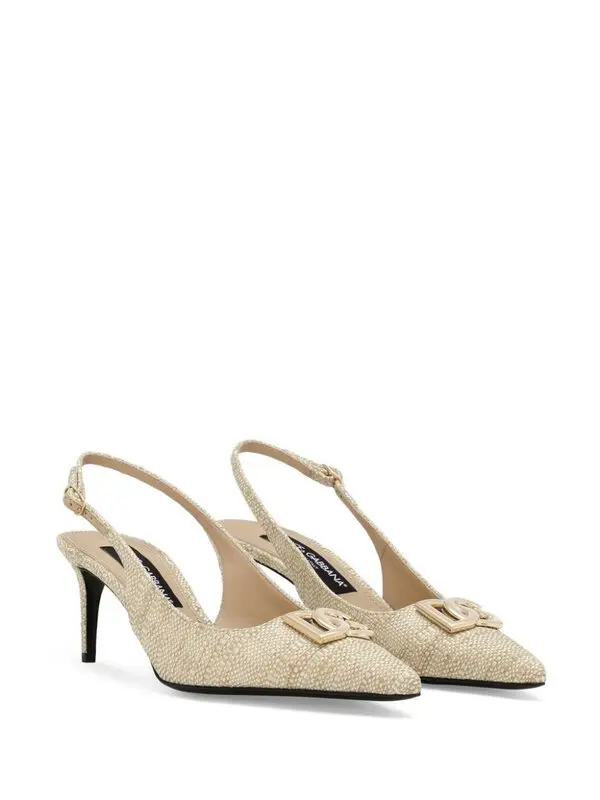 Dolce & Gabbana Logo-plaque Raffia Slingback Pumps