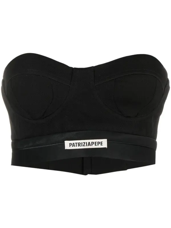 Patrizia Pepe Logo-patch Tailored Bustier Top - Black