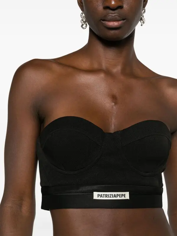 Patrizia Pepe Logo-patch Tailored Bustier Top - Black