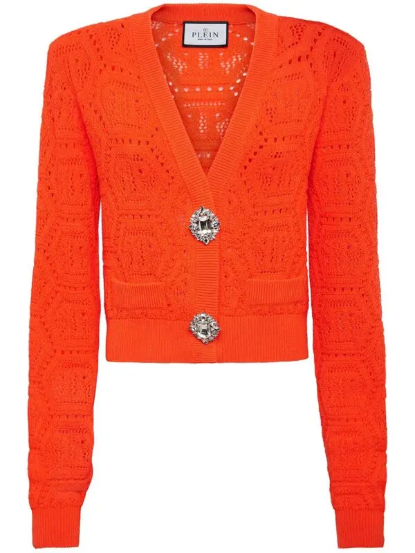 Philipp Plein Patterned Intarsia Knit Cardigan - Orange