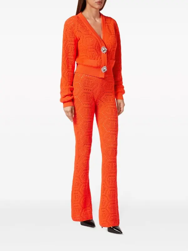 Philipp Plein Patterned Intarsia Knit Cardigan - Orange